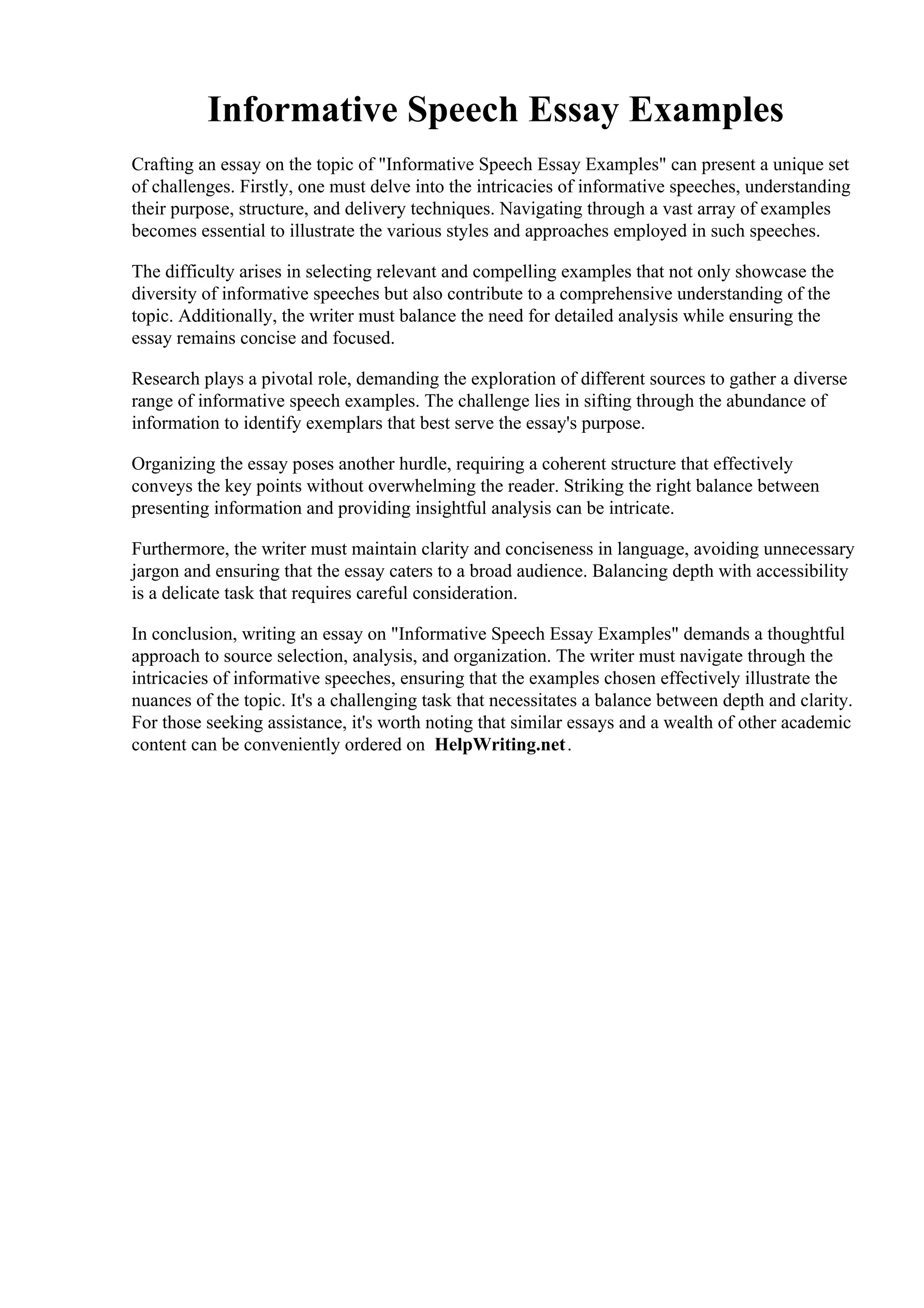 Informative Speech Essay Examples | PDF