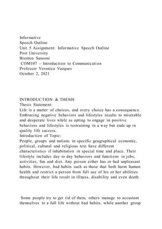 Informative speech outline unit 5 assignment informative spe | DOCX