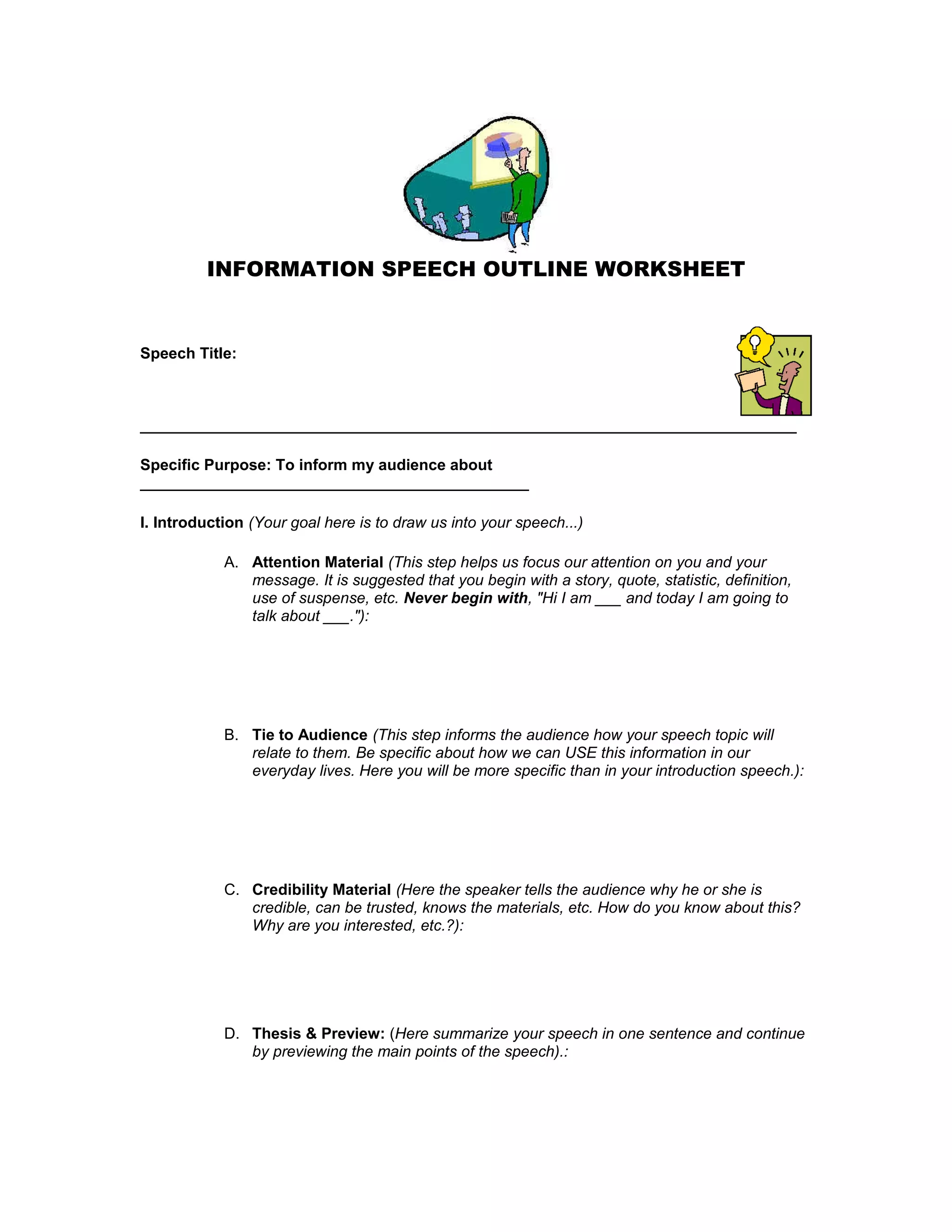 Informative speech outline worksheet | DOC