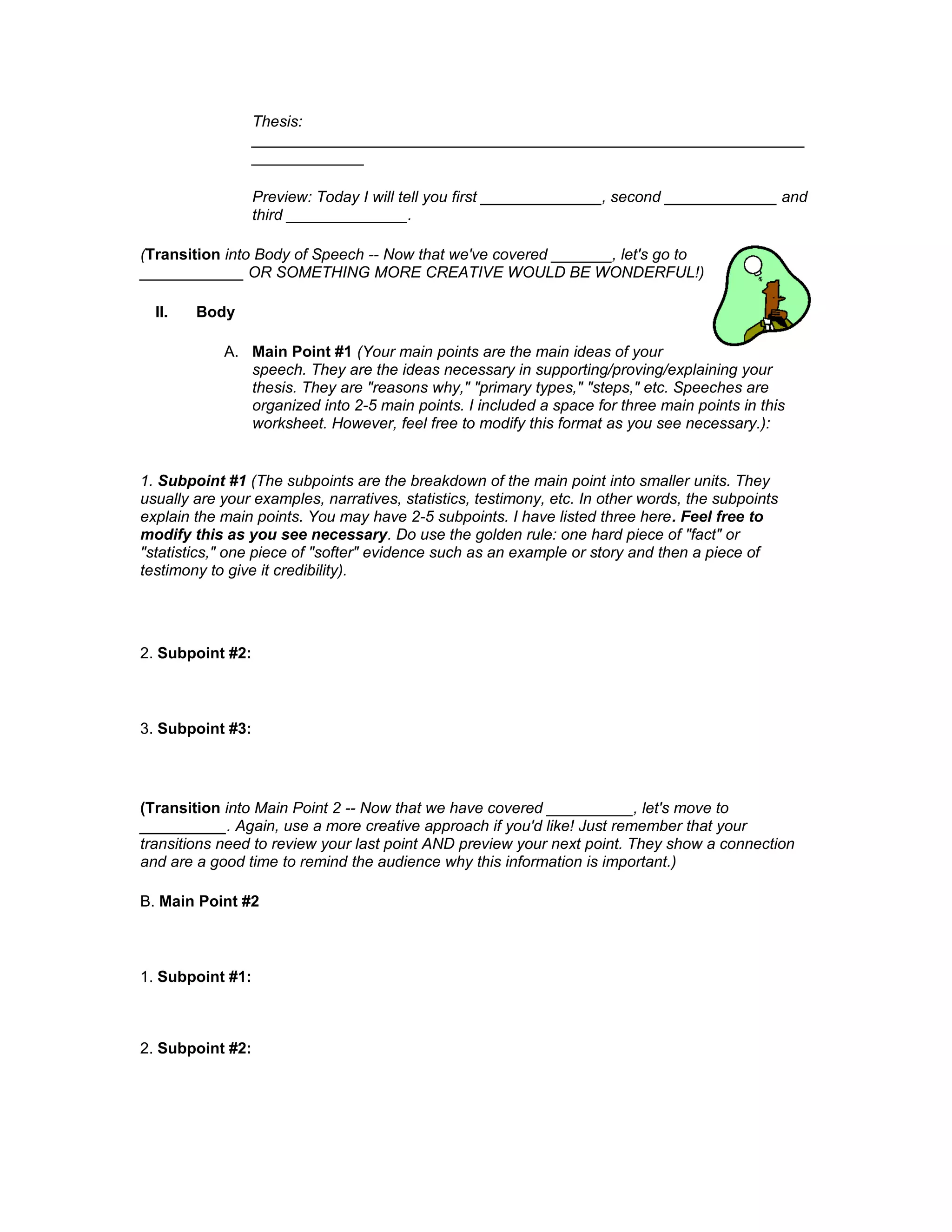 Informative speech outline worksheet | DOC