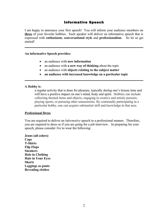 Informative Speech Packet, Fall 2016 | PDF