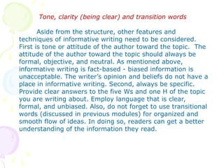 informative writing techniques.powerpoint presentation | PPT