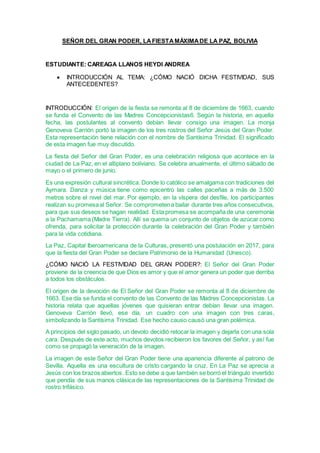 Informe festividad religiosa más importante de la paz - bolivia (1) | DOCX