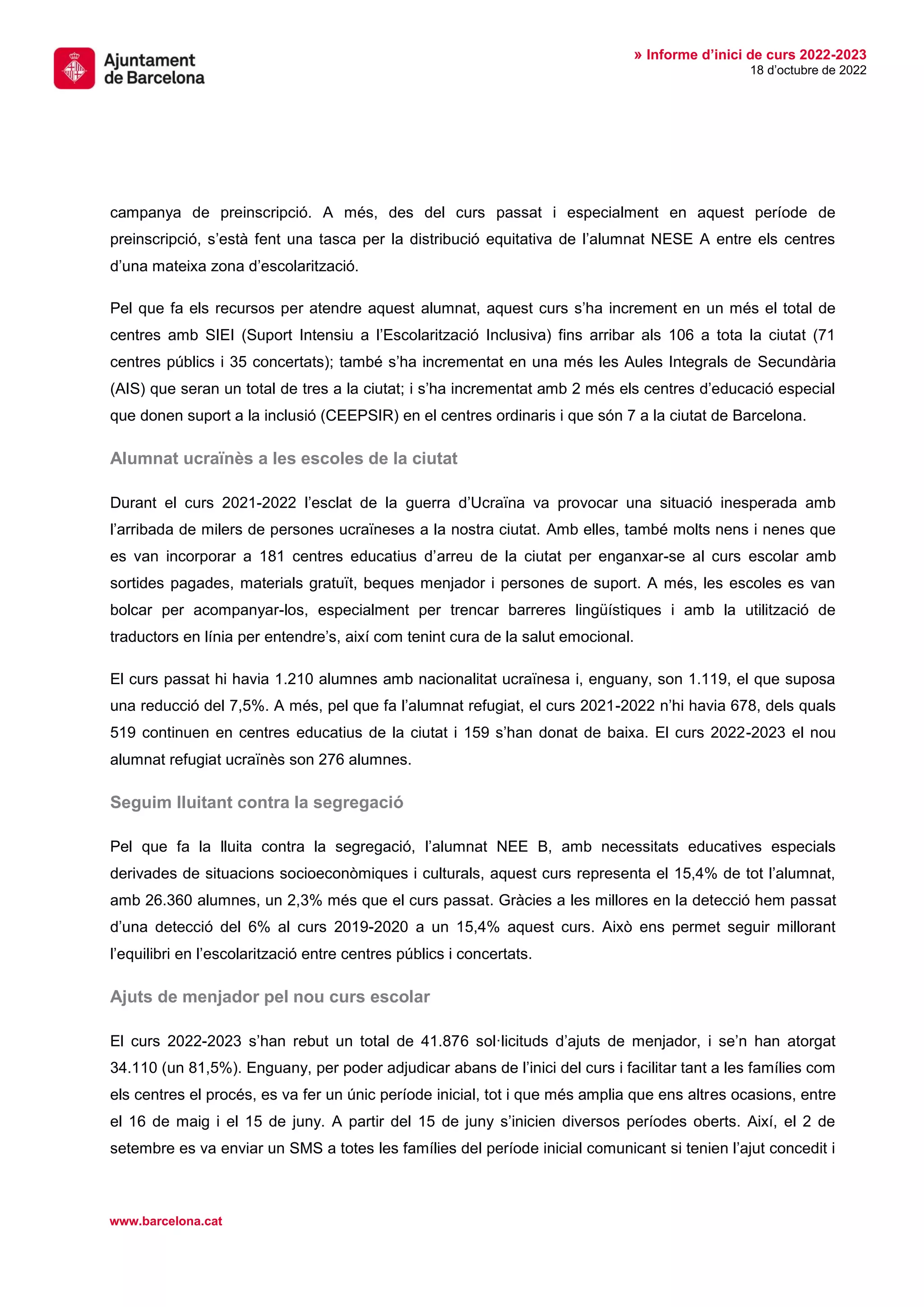 Informe d’inici del curs escolar 2022-2023 | PDF