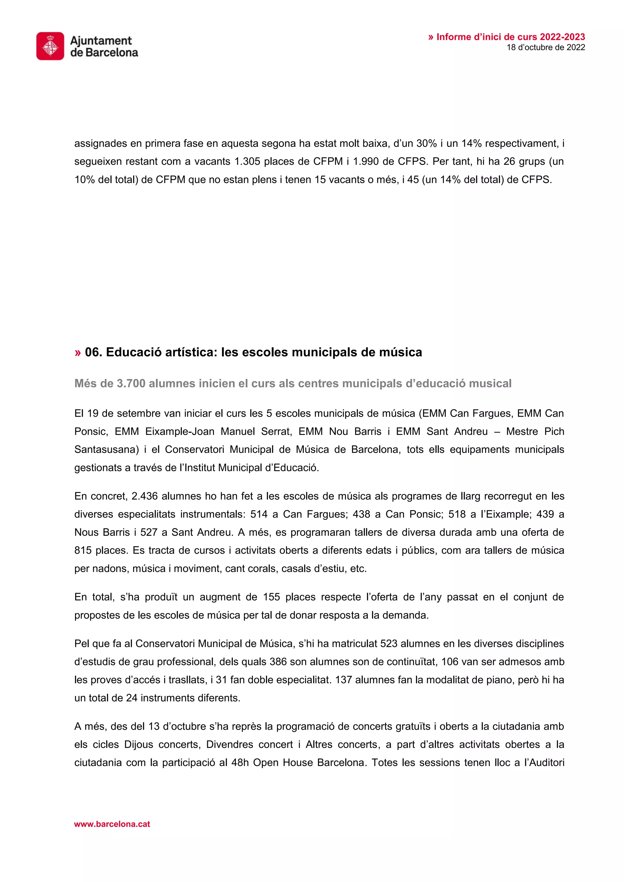 Informe d’inici del curs escolar 2022-2023 | PDF