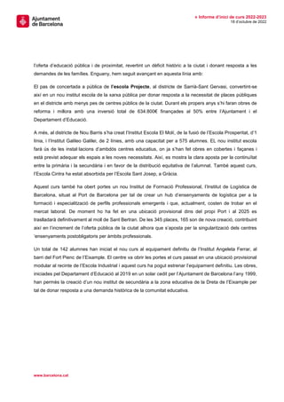 Informe d’inici del curs escolar 2022-2023 | PDF
