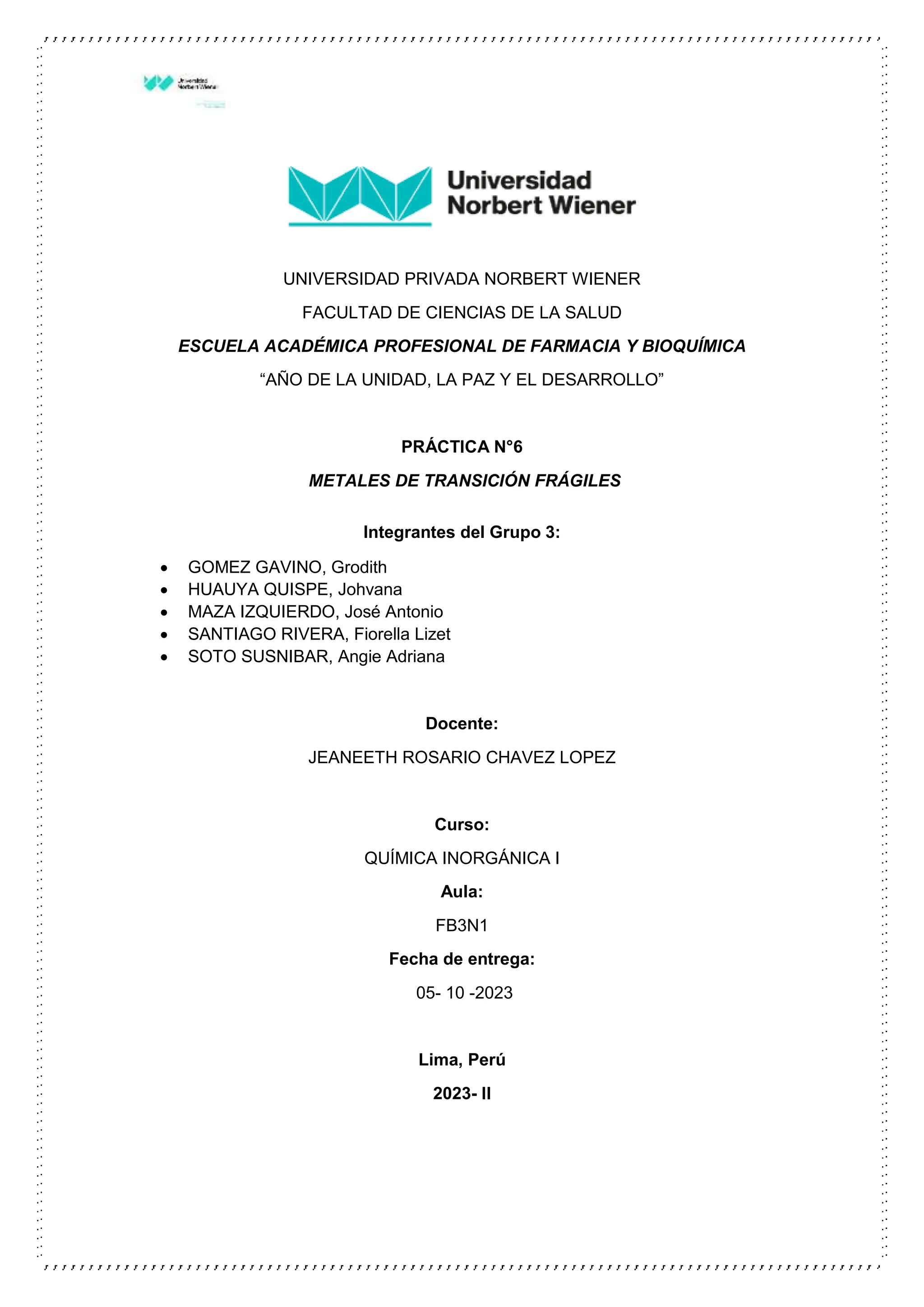 informe 6 metales de transición frágiles | DOCX | Chemistry | Science