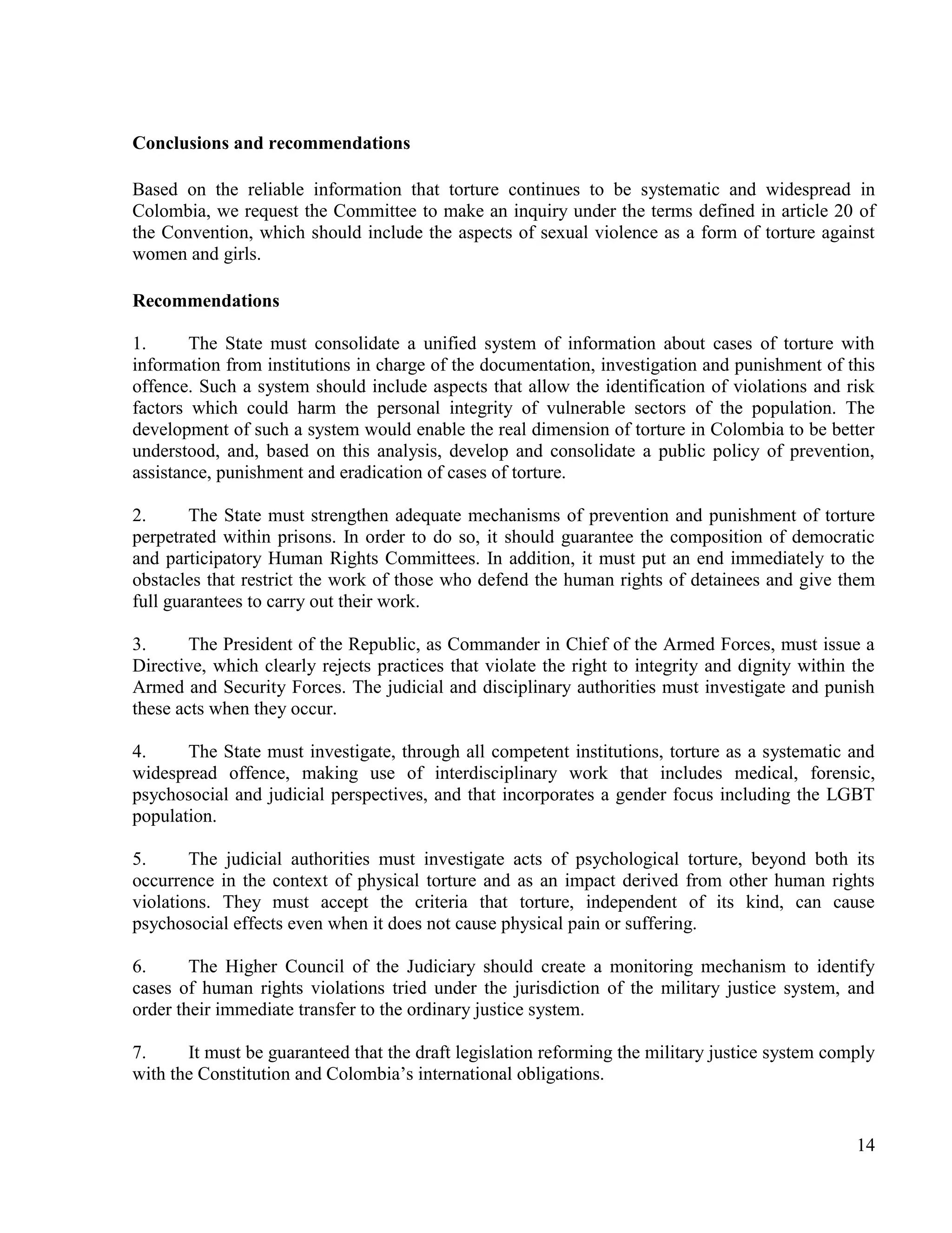 Alternate report to the 4th periodic report of the Colombian State to ...