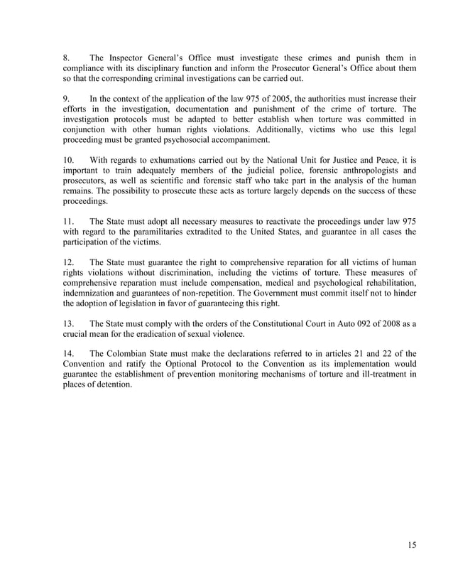 Alternate report to the 4th periodic report of the Colombian State to ...