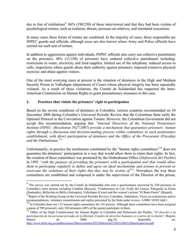 Alternate report to the 4th periodic report of the Colombian State to ...