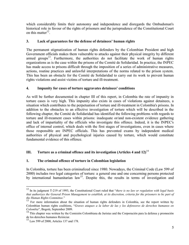 Alternate report to the 4th periodic report of the Colombian State to ...
