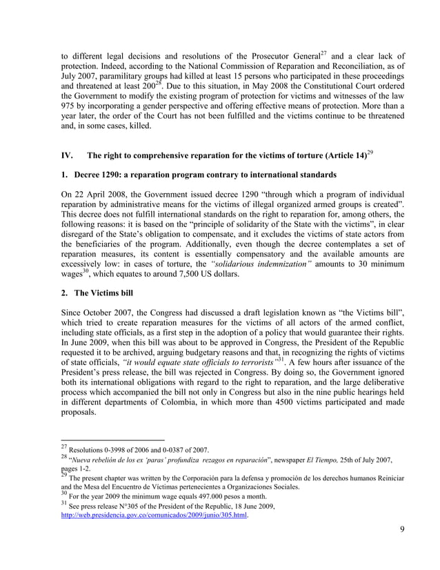 Alternate report to the 4th periodic report of the Colombian State to ...