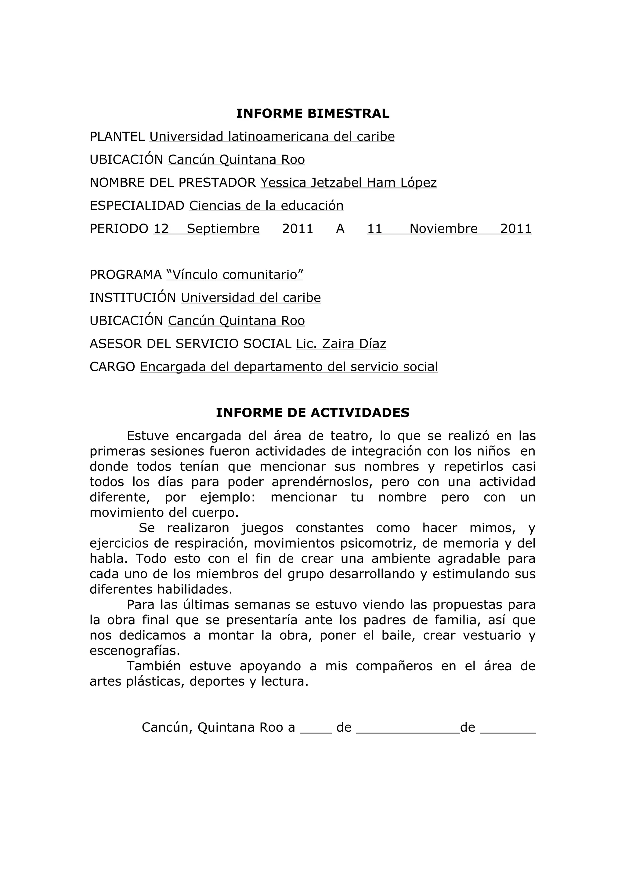 Informe bimestral | DOC