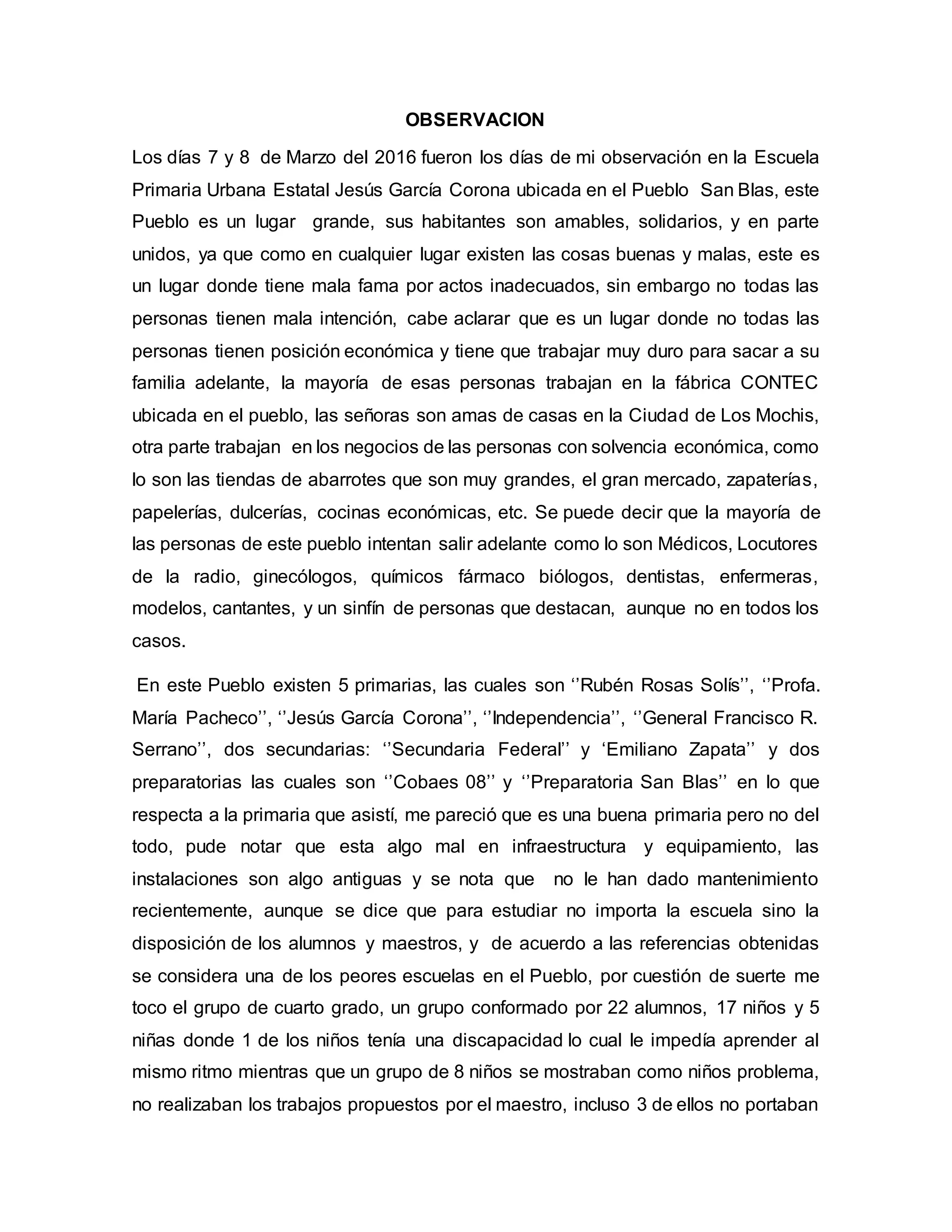 Informe completo acerca de la escuela | PDF