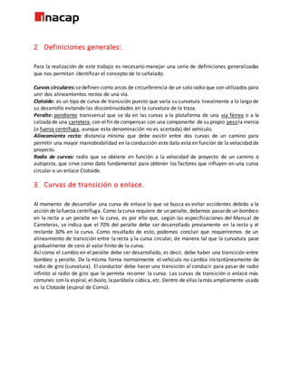 Informe curvas enlace o clotoide | DOCX