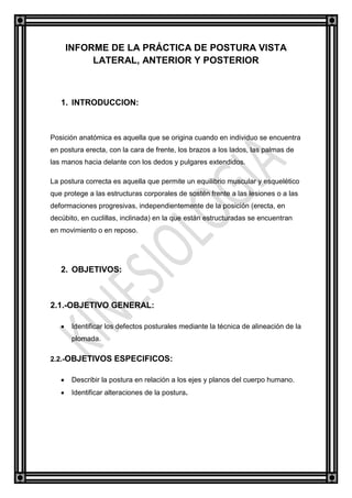 Informe de la práctica de postura vista lateral | DOCX