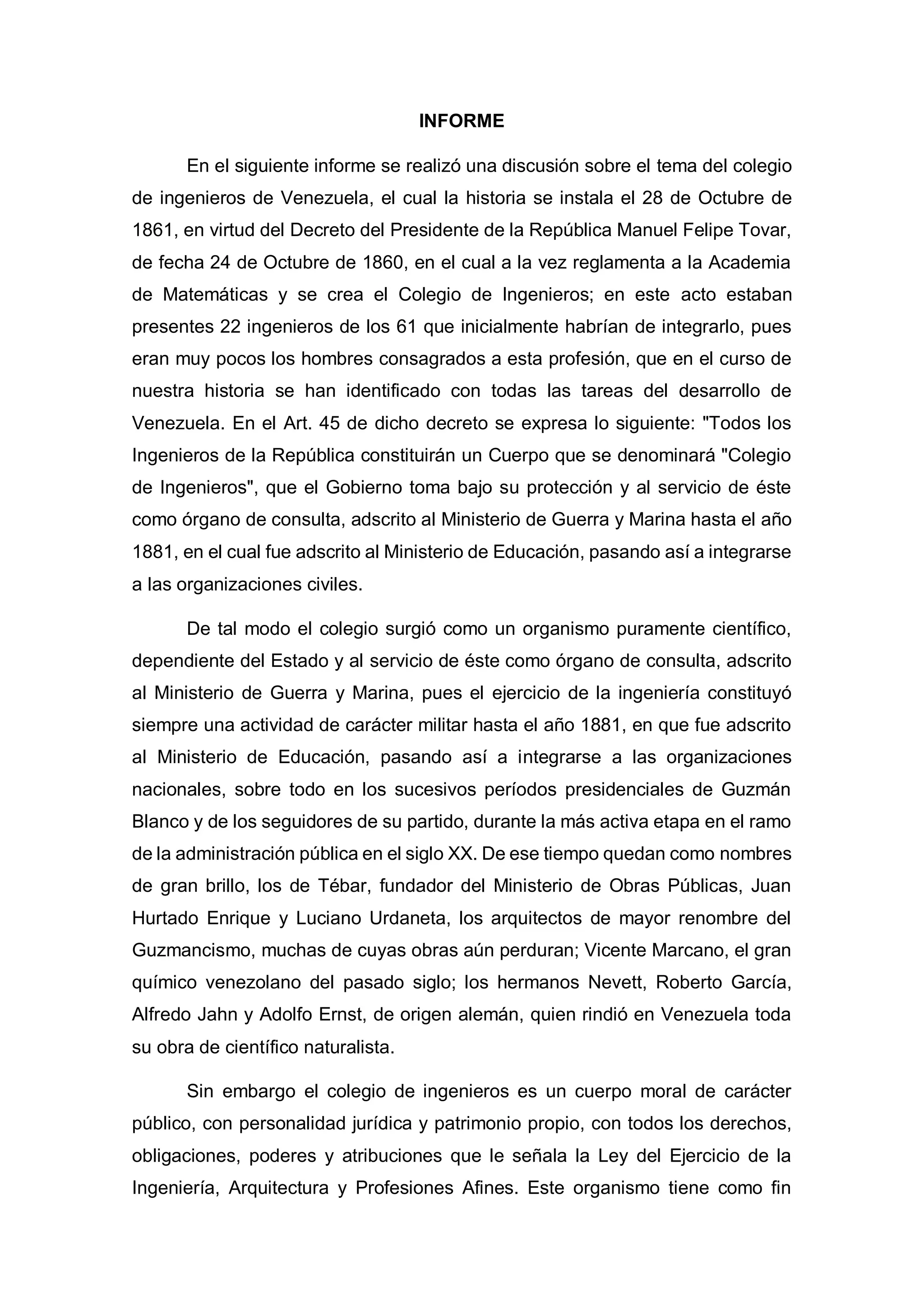 Informe del colegio de ingenieros en venezuela | PDF