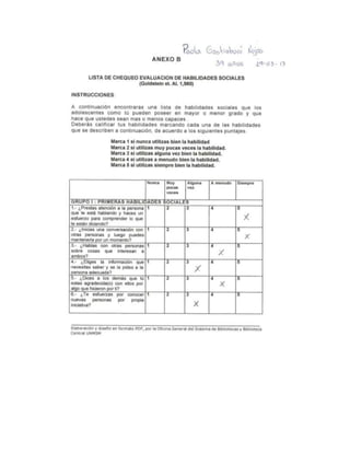 Informe de Lista de Chequeo evaluación de habilidades sociales | DOCX