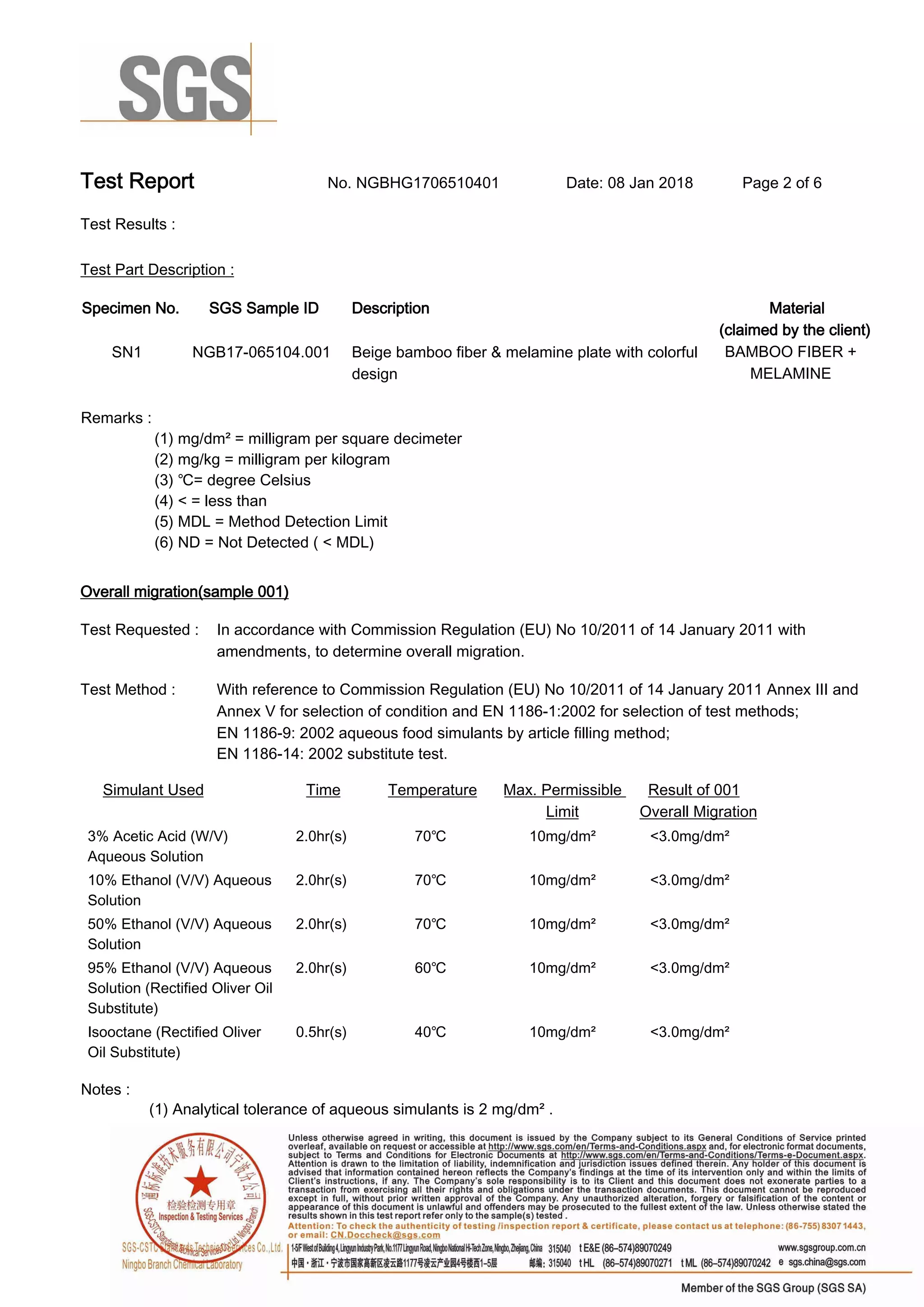 Informe de prueba sgs fibra de bambú | PDF
