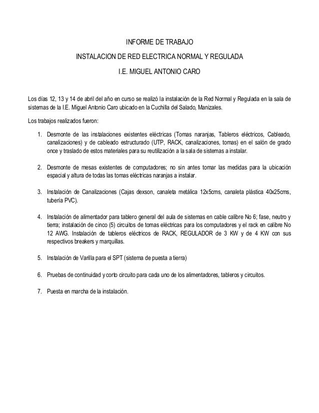 Modelo De Informe De Trabajo Realizado