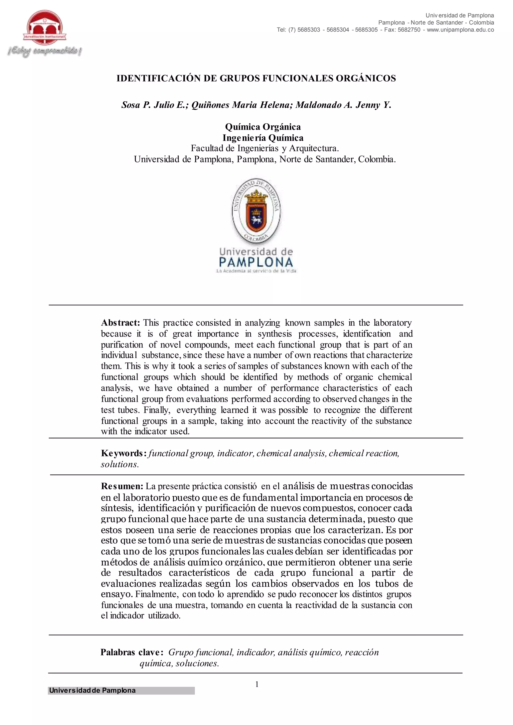 identificacion de grupos funcionales organico | DOCX