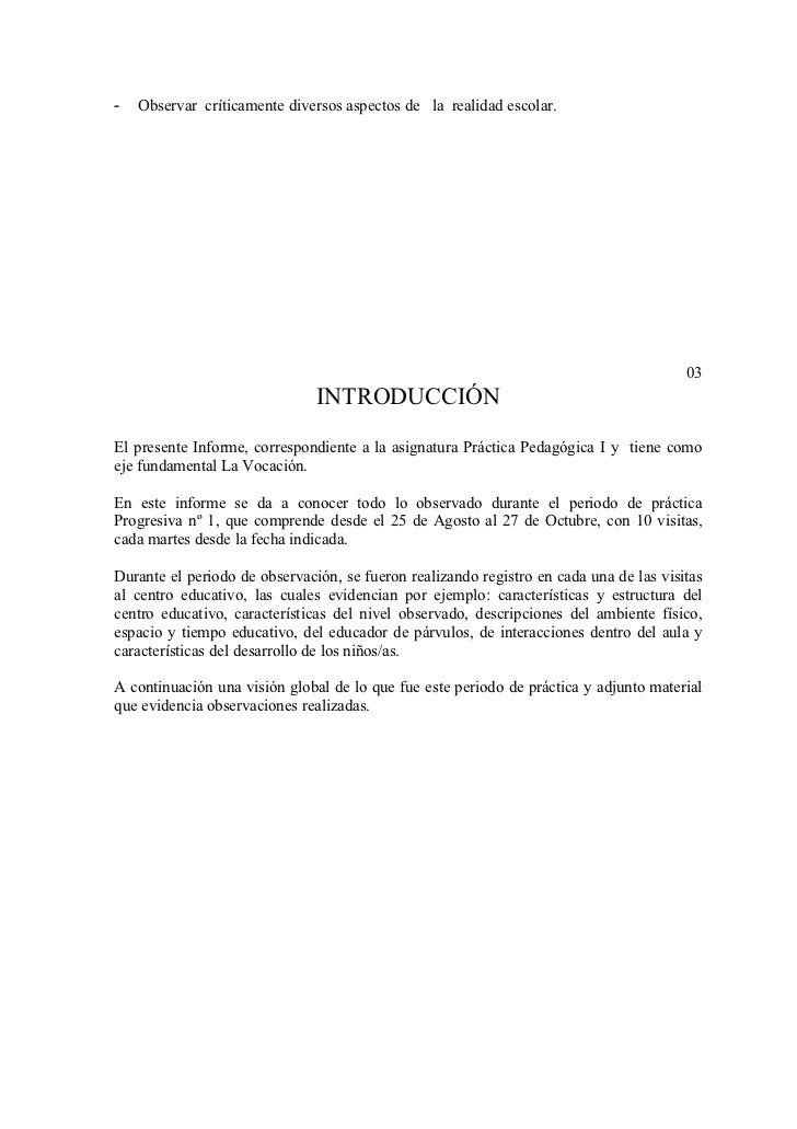 ejemplos de introduccion de un informe de practica profesional
