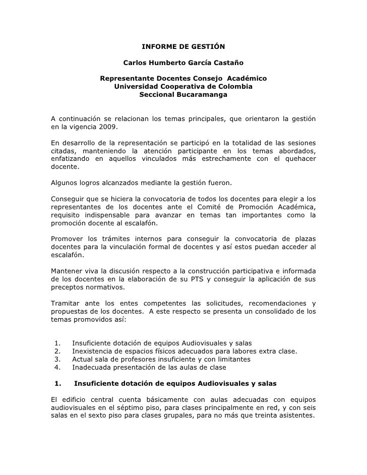 Modelo De Informe De Gestion