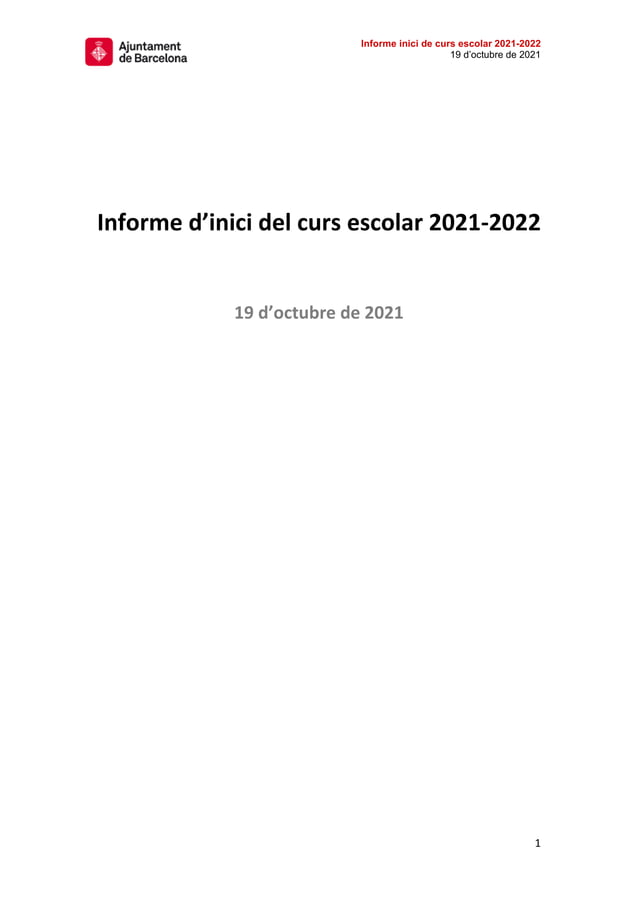 Informe inici del curs escolar 2021 2022 | PDF