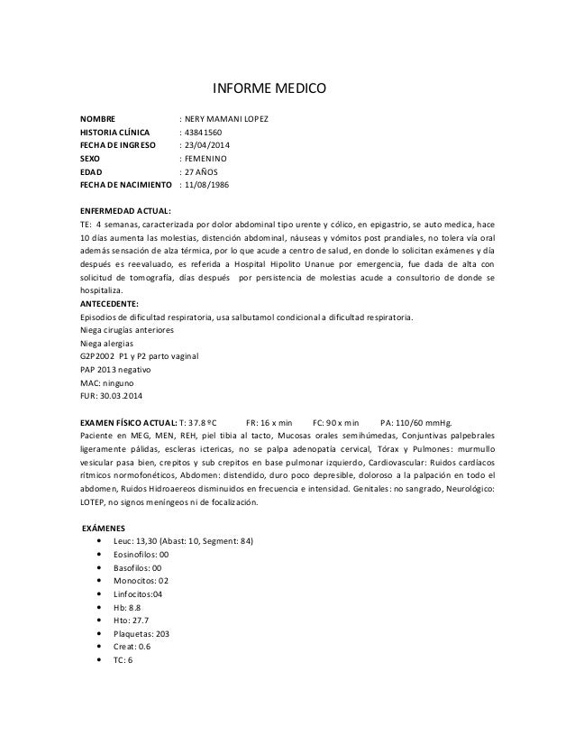 Ejemplos De Informe Medico Ingles