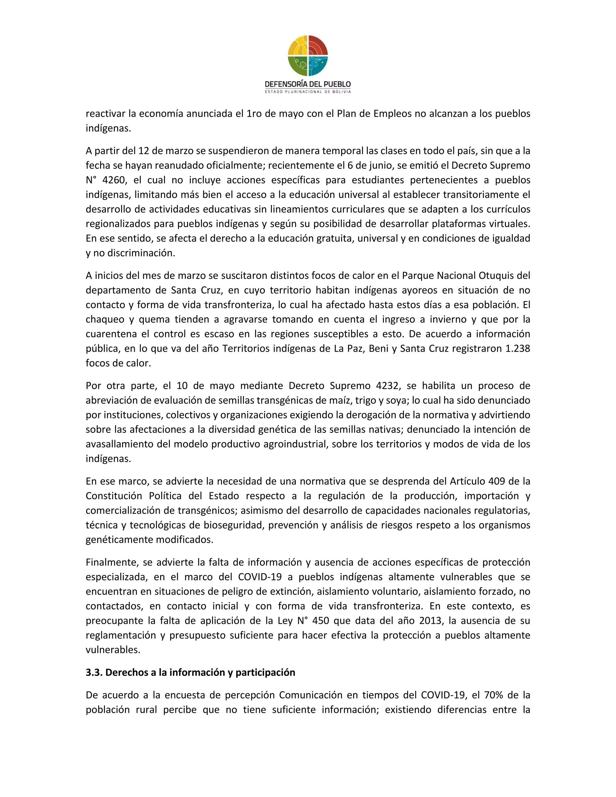 Informe sobre Pueblos Indígenas y Covid-19 en Bolivia | PDF