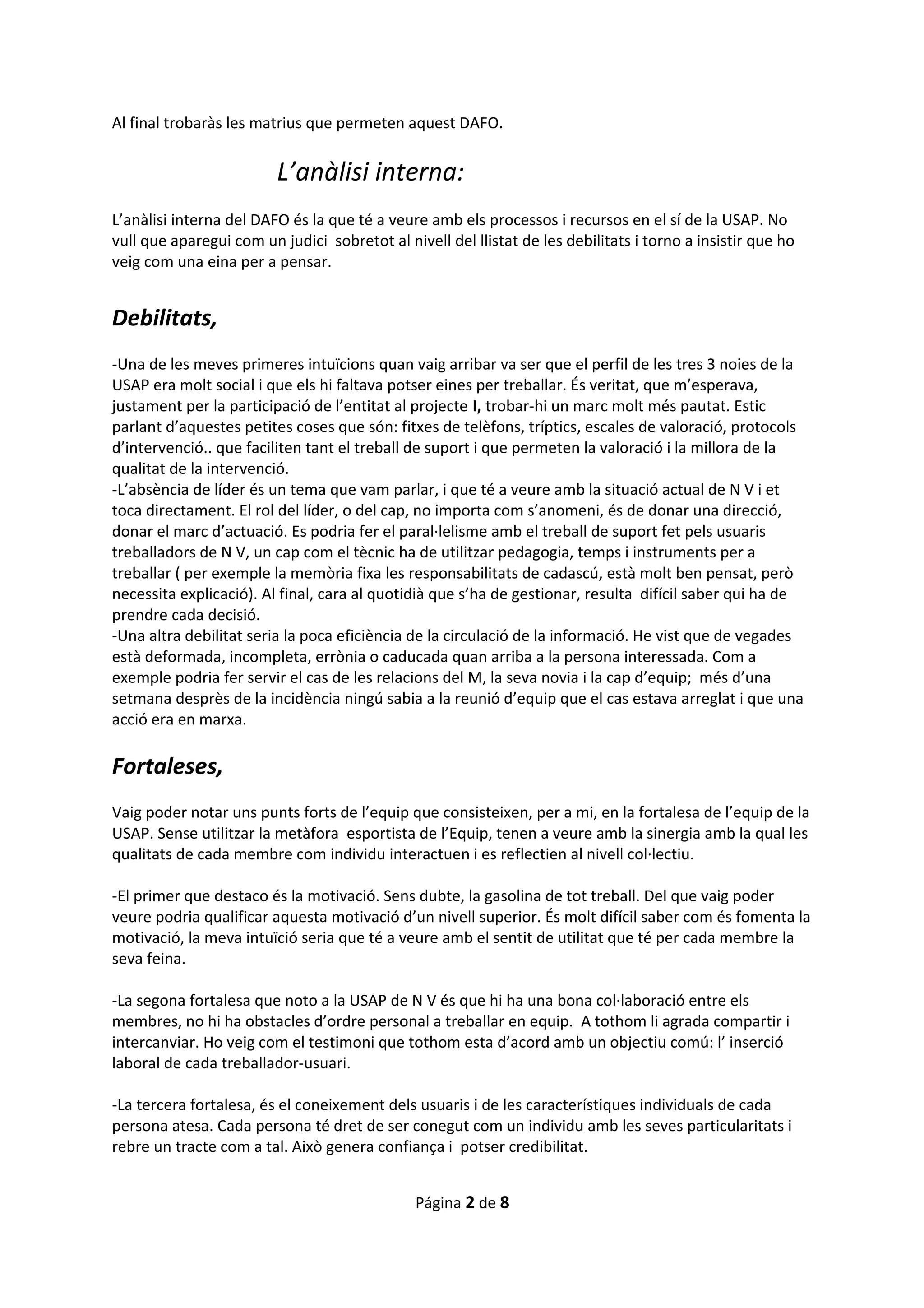 Informe pràctiques dafo de la unitat de suport a l’activitat professional | DOC