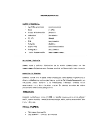 Informe Psicologico Carol Pdf Las Emociones Ansiedad