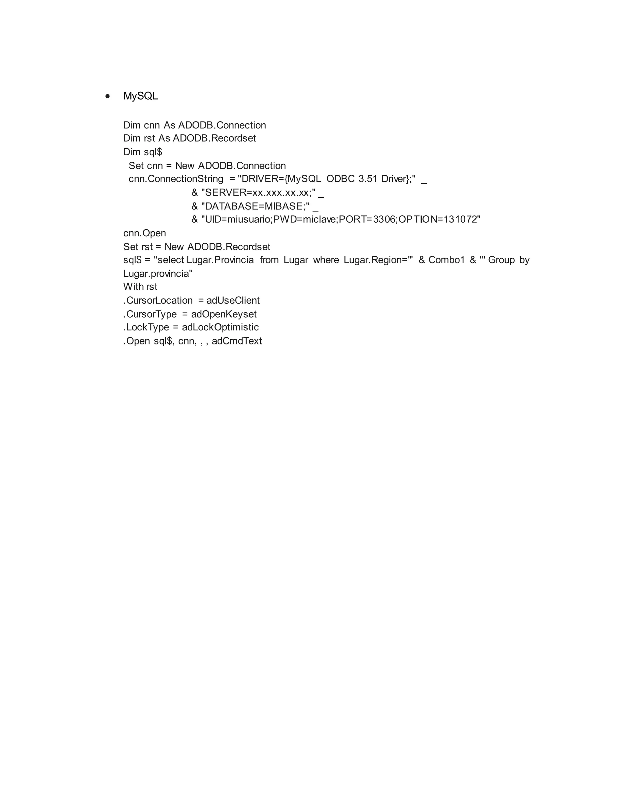 Informe sobre como conectar visual basic 6 | DOCX