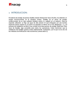 Perno Swellex Labores mineras de Fortificación | DOCX