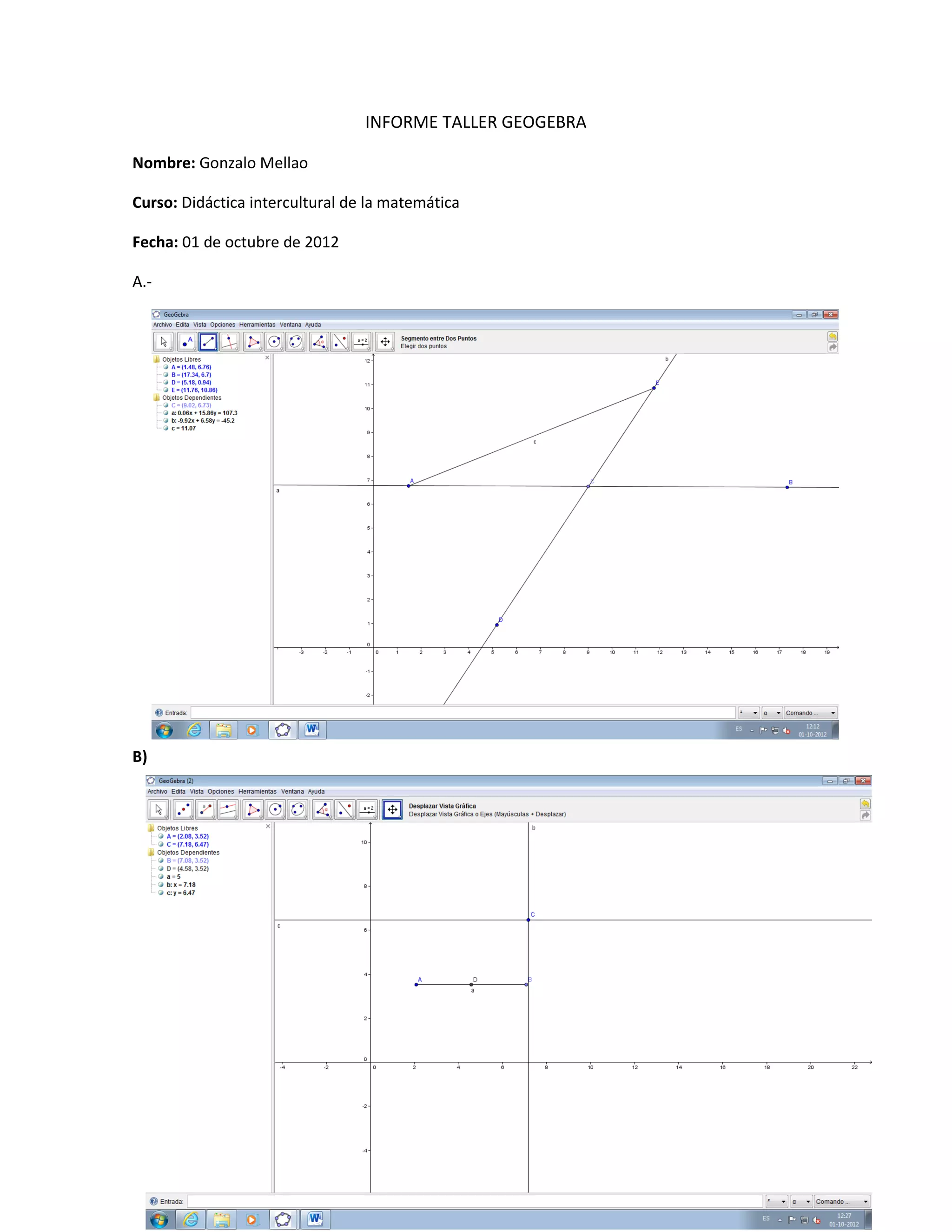 Informe taller geogebra | PDF