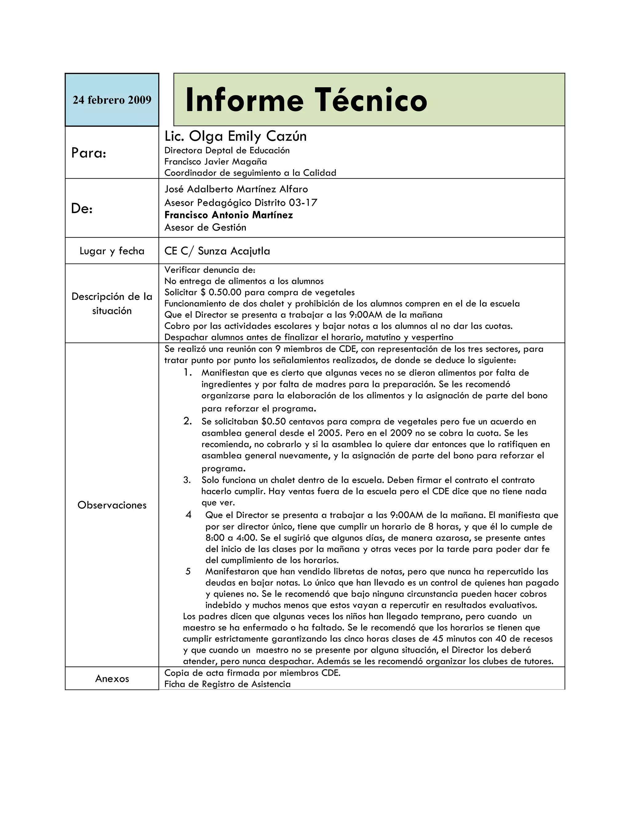Informe TéCnico Sunza | PDF