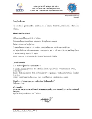 Observación de las células del corcho (Informe) | DOCX