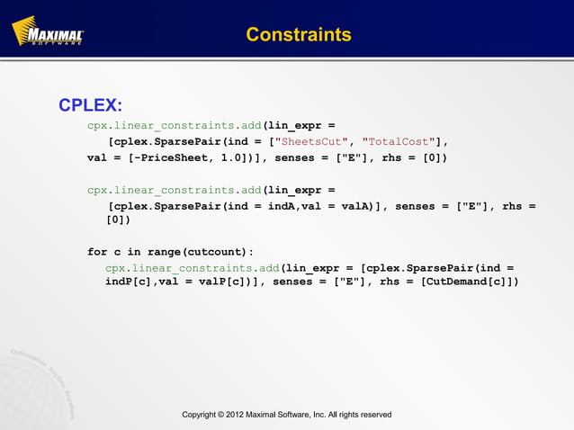 Maximal Comparison Of Optimization Modeling Software For Python Oct 2012 Ppt