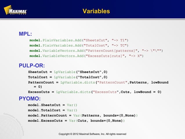 Maximal Comparison Of Optimization Modeling Software For Python Oct 2768