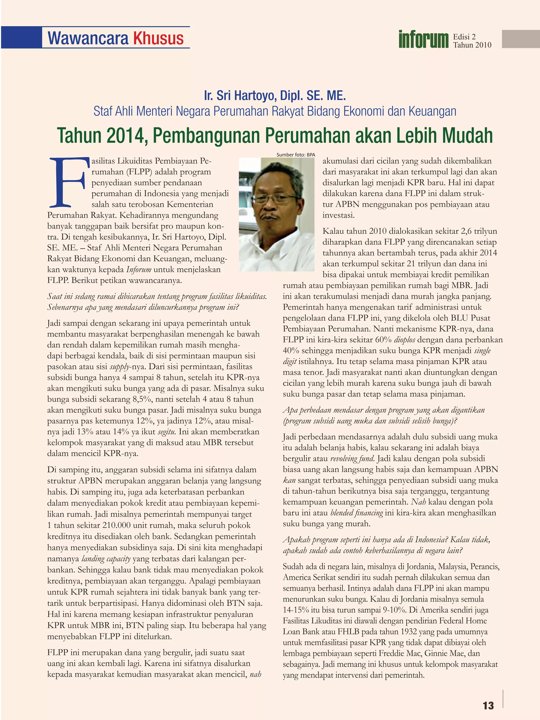 Fasilitas Likuiditas Pembiayaan Perumahan. Majalah Perumahan dan ...
