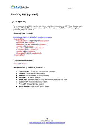 SMS API InforUMobile | PDF