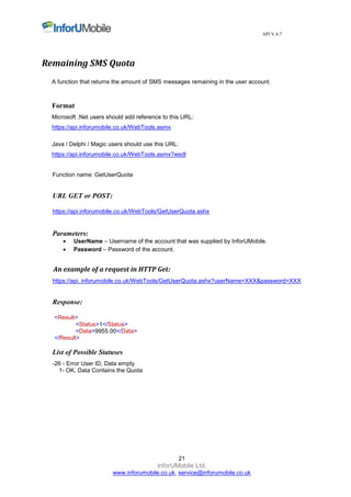 SMS API InforUMobile | PDF