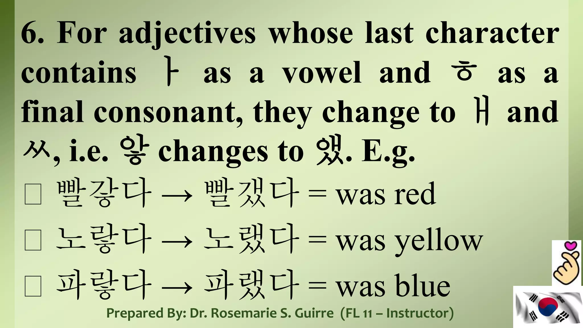 Korean Language Info Sheet#13: Adjective -Present & Past Tense | PPT