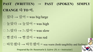 Korean Language: Info-Sheet#13 Adjective - Present & Past Tense | PPTX