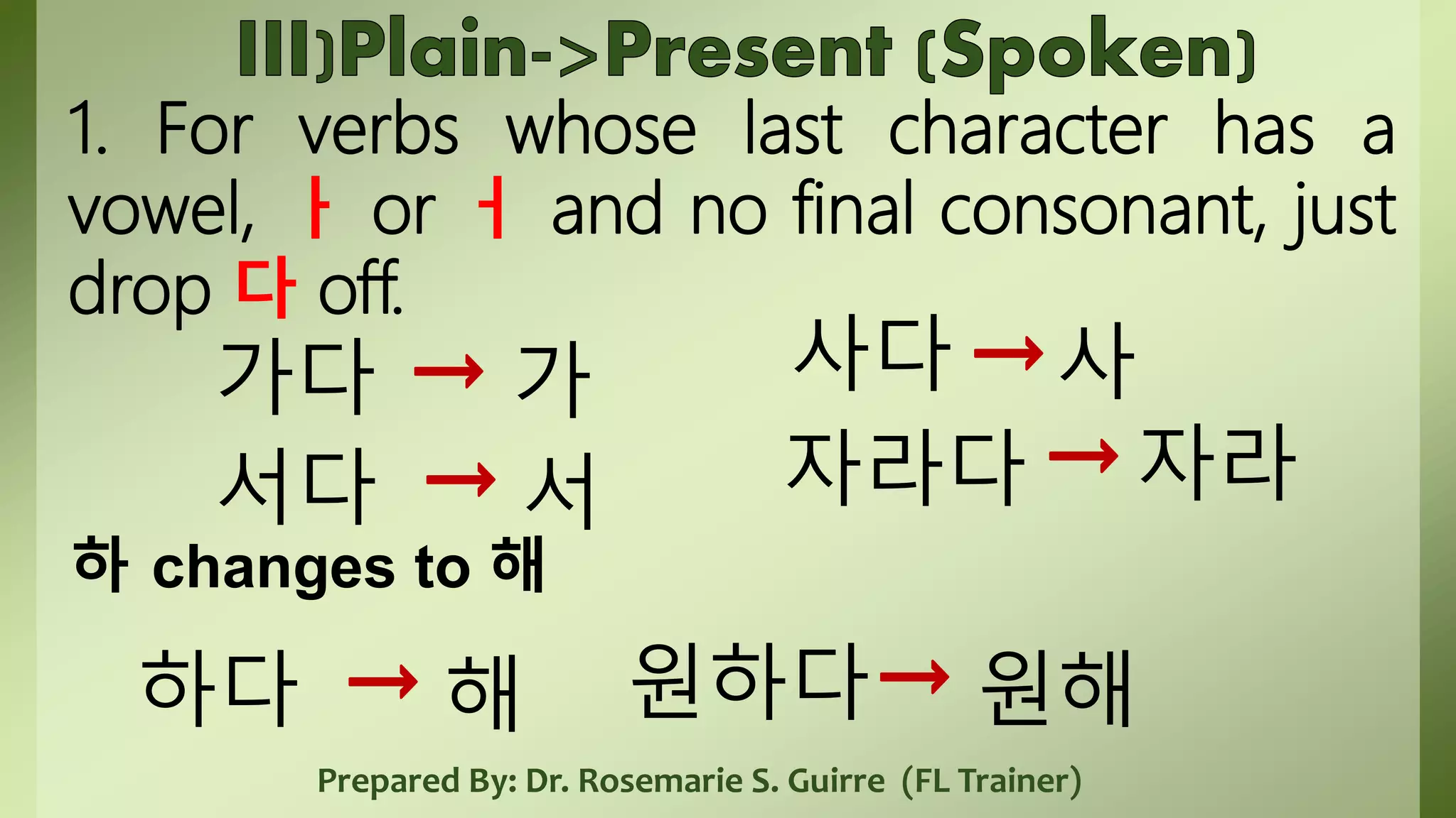 INFO-SHEET#8 KINDS OF VERB 동사의 종류(Conjugates Rules) | PPTX