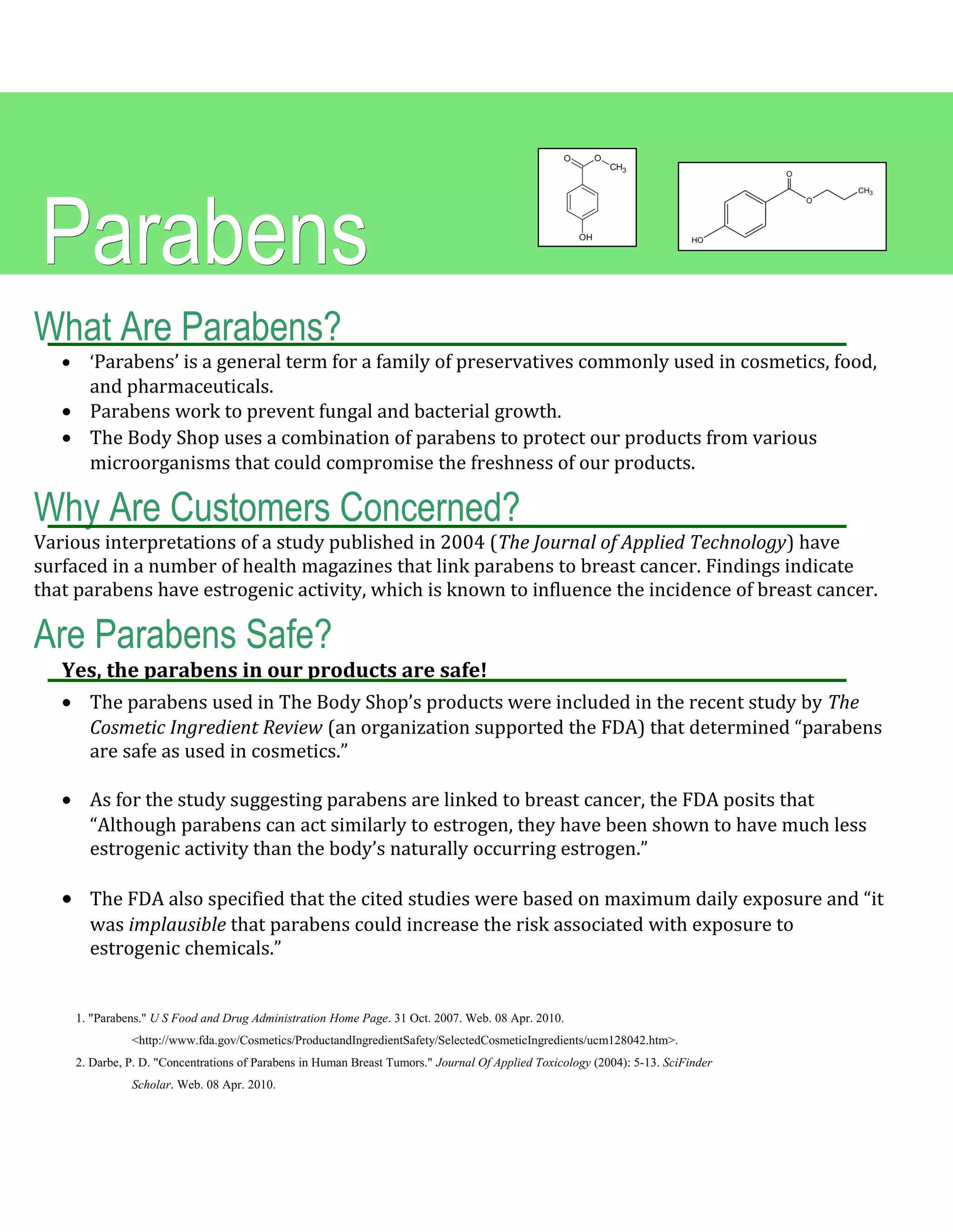 Paraben Project: Info sheet parabens | DOC