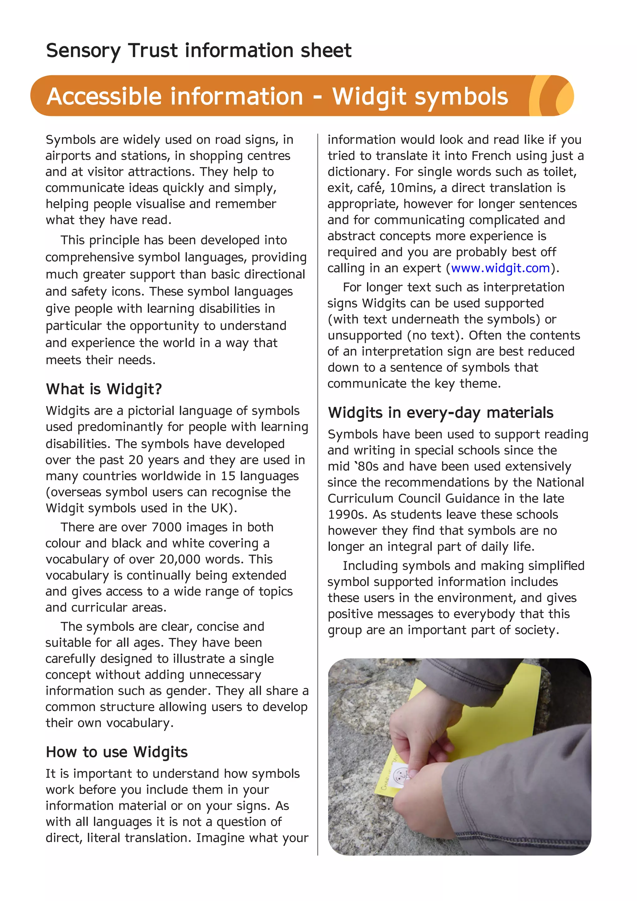 Widgit Symbols - Sensory Therapy Gardens Fact Sheet | PDF