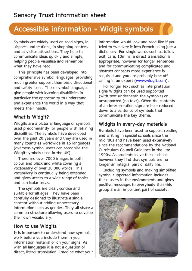 Widgit Symbols - Sensory Therapy Gardens Fact Sheet | PDF
