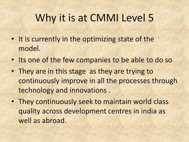 Infosys CMMI level 5 | PPTX | Business | Business and Finance