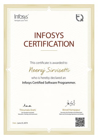 Infosys Certified Software Programmer | PDF